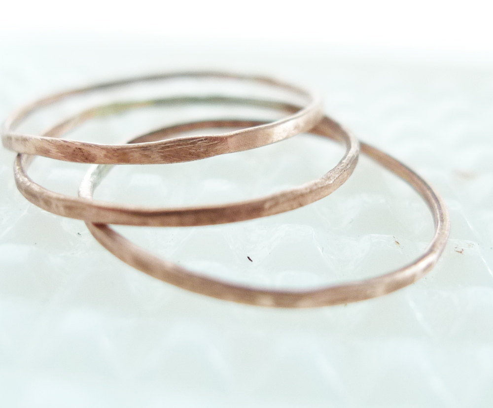 Copper Ring Stacking Set- Set Of Three Textured And Hammered Copper ...