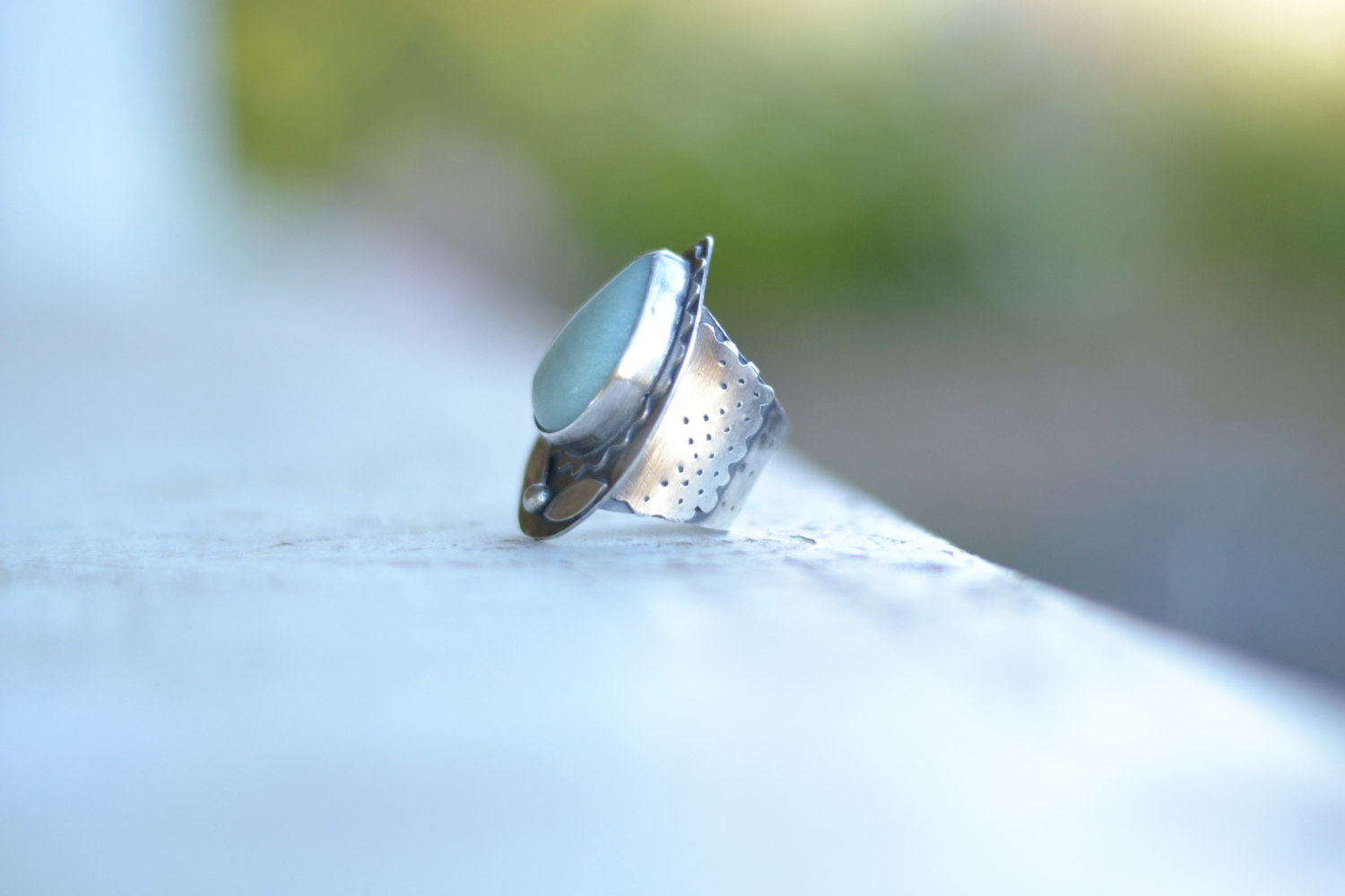 Handmade Sterling Silver Metalwork Ring With A Tear Drop Amazonite ...